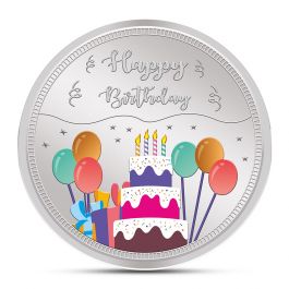 Silver Birthday Round Coin- Kundan
